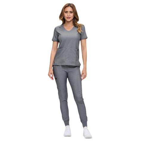 Active Uniforms Womens Ultra Soft Luxe Stretch Jogger Scrub Set V Neck Top And Jogger Pants With