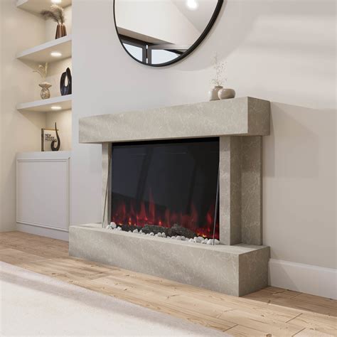 Freestanding Stone Effect Tall 44 Inch Electric Fire With Logs And