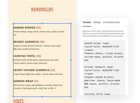 custom css font restaurant menu customize with code squarespace forum