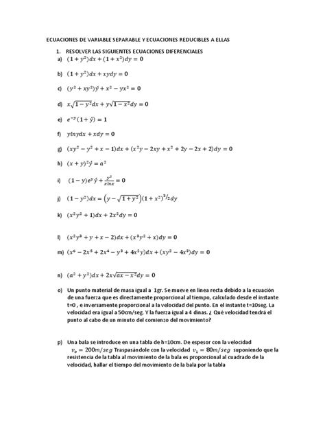 Ecuaciones De Variable Separable Y Ecuaciones Reducibles A Ellas Pdf