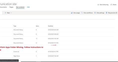 Sharepoint 8 App Catalog Missing From Sharepoint Modern Site Content