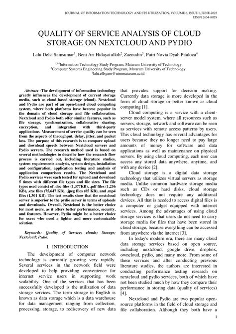 Pdf Quality Of Service Analysis Of Cloud Storage On Nextcloud And Pydio