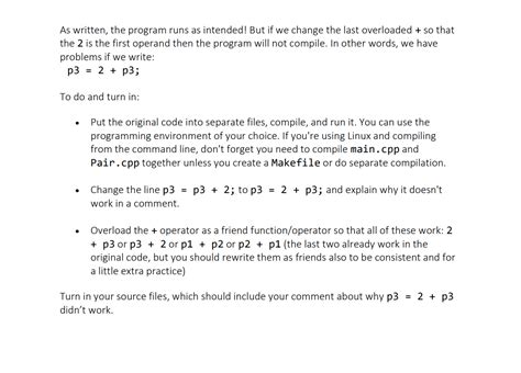 Solved 1 Operator Overloading 10 Pts The Following Is The