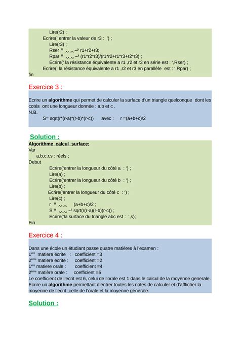 SOLUTION Exercices Algorithme Studypool