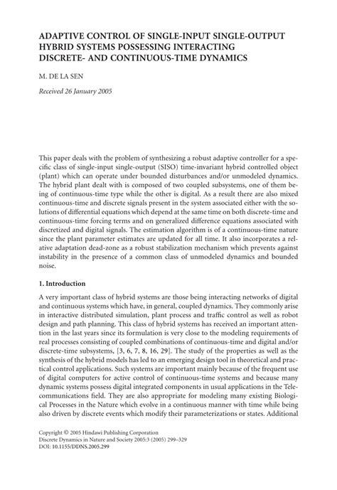 Pdf Adaptive Control Of Single Input Single Output Hybrid Systems