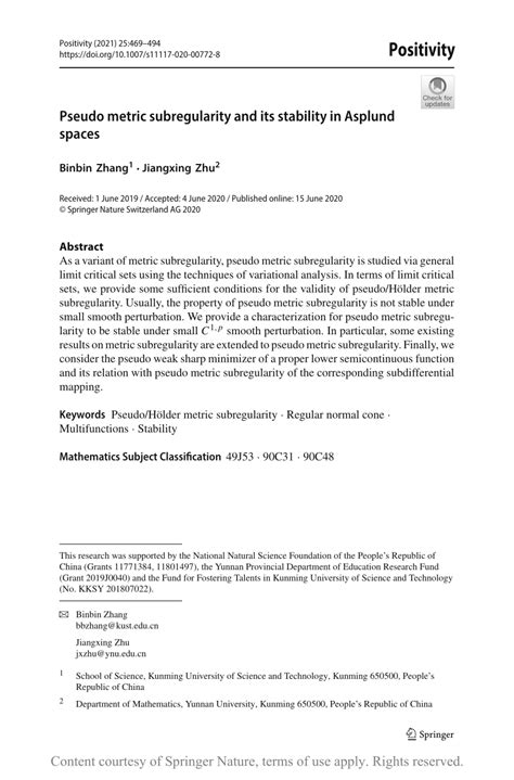 Pseudo Metric Subregularity And Its Stability In Asplund Spaces Request PDF