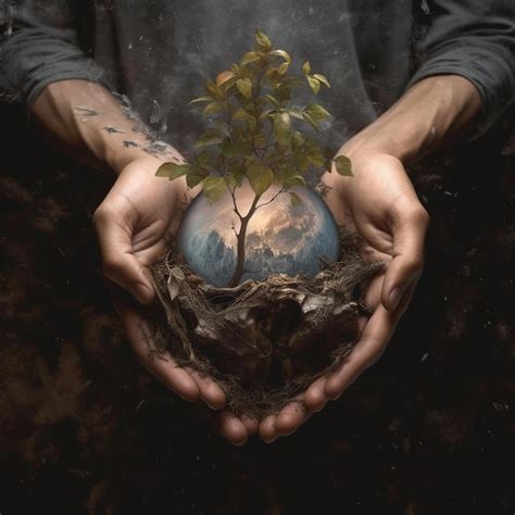Premium AI Image A Man Holding A Globe With A Tree On It