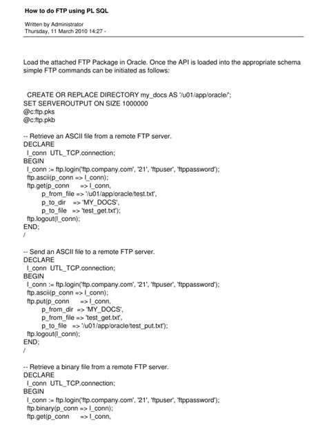 how to do ftp using pl sql pdf file transfer protocol oracle database