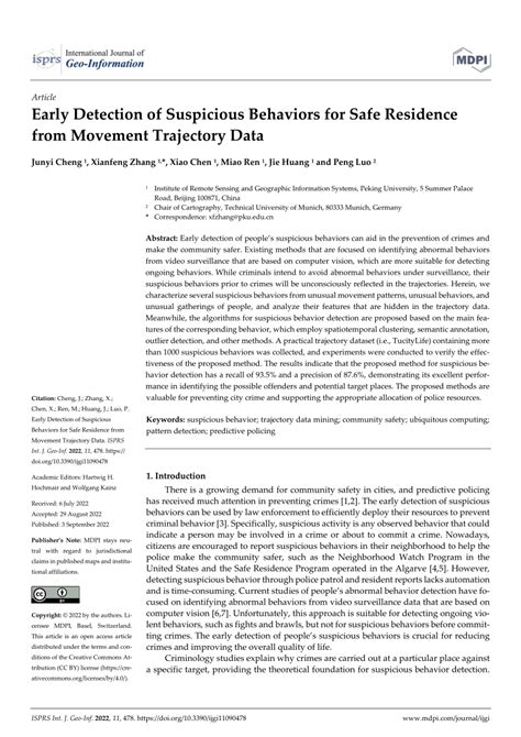 Pdf Early Detection Of Suspicious Behaviors For Safe Residence From