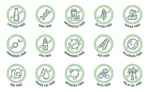 설탕 글루텐 Gmo 락토즈 무료 아이콘과 표지 프리미엄 벡터