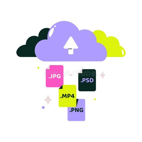 cloud uploading media files in flat vector illustration symbolizing