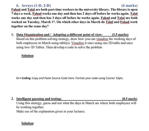 Solved 6 Arrays 1 D 2 D 4 Marks Fahad And Talal Are