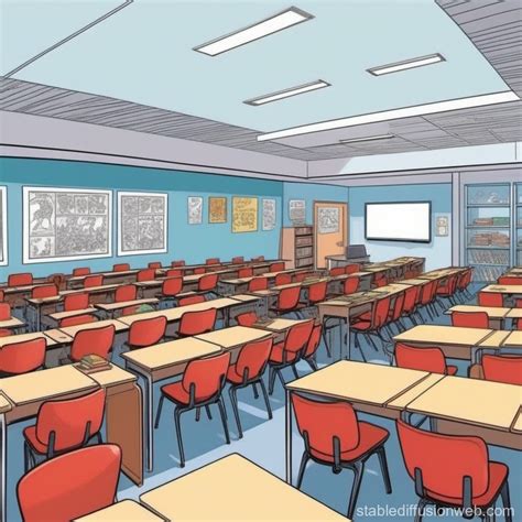 Classroom With Rows Of Tables Computers And Chairs Stable Diffusion