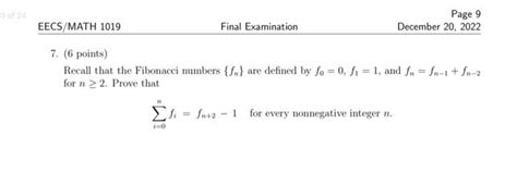 Solved 7 6 Points Recall That The Fibonacci Numbers Fn