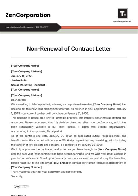Free Non Renewal Of Contract Letter Template To Edit Online