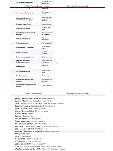 Classroom Commands 1 Pdf