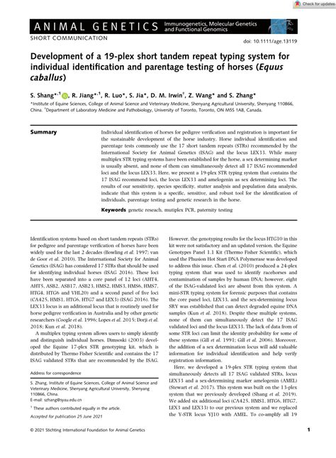 Pdf Development Of A 19‐plex Short Tandem Repeat Typing System For