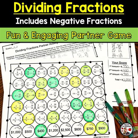 Dividing Fractions Partner Activity Includes Negatives Math In Demand