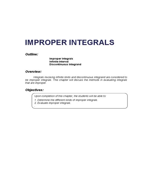 Improper Integrals Pdf Integral Limit Mathematics