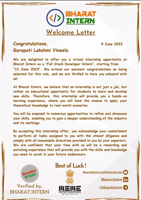 vineela garapati on linkedin bharatintern fullstackwebdeveloper