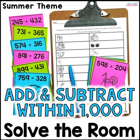 Addition And Subtraction Within 1000 Solve The Room Summer Math