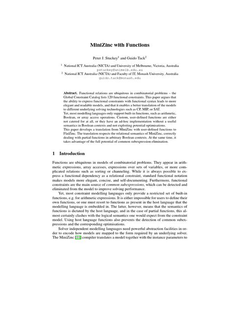 Minizinc With Functions Pdf Boolean Data Type Function Mathematics
