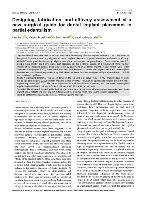 Pdf Designing Fabrication And Efficacy Assessment Of A New Surgical Guide For Dental Implant