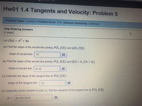 solved hw01 1 4 tangents and velocity problem 5 problem