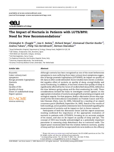 Pdf The Impact Of Nocturia In Patients With Luts Bph Need For New Recommendations