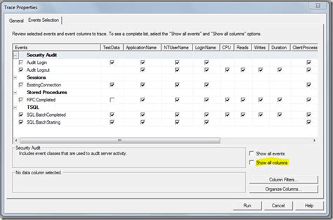 sql server profiler trace events from one database
