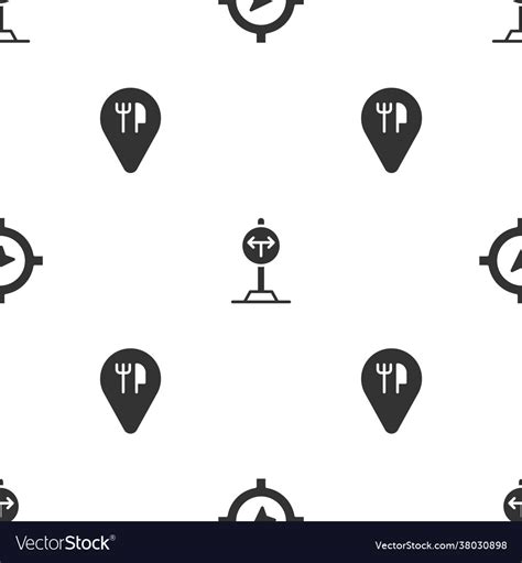 Set Compass Fork In Road And Cafe Royalty Free Vector Image