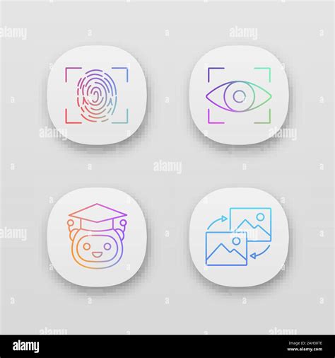 Machine Learning App Icons Set Fingerprint Scanning Iris Recognition