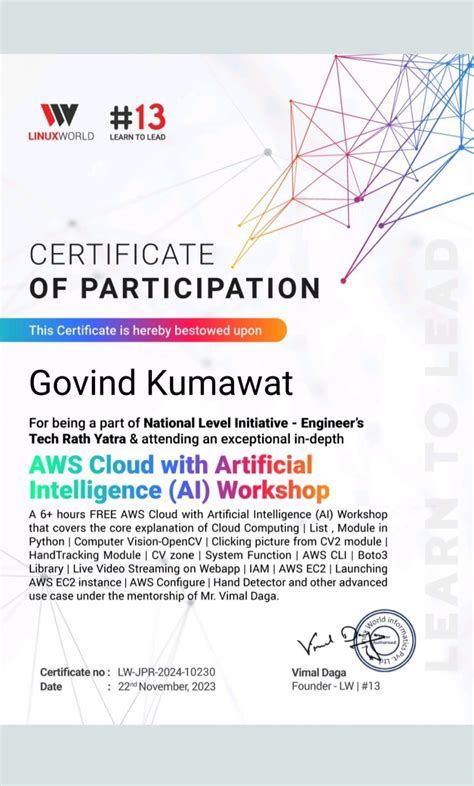 Govind Kumawat On Linkedin Complete The Work Shop Aws Cloud With Artificial Intelligence Ai