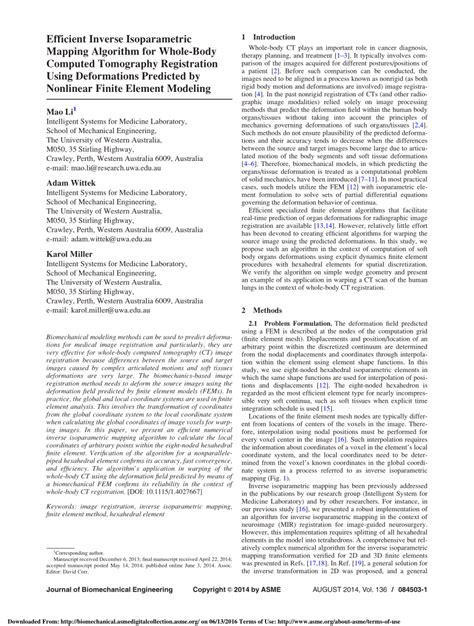 PDF Efficient Inverse Isoparametric Mapping Algorithm For Whole Body CT Registration Using
