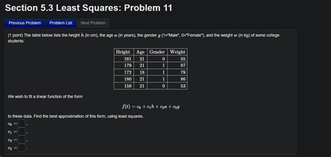 solved section 5 3 least squares problem 11 previous
