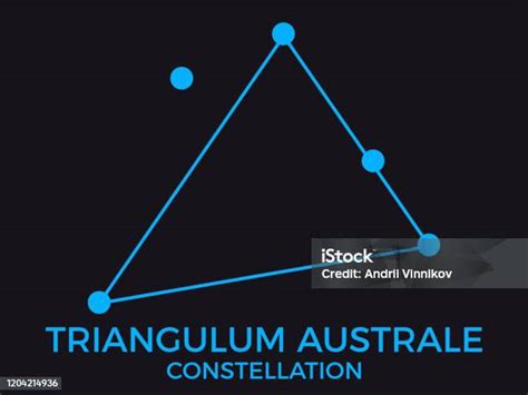 삼각형자리 오스트랄 별자리 밤 하늘에 별입니다 별과 은하의 클러스터 검은 색 배경에 파란색의 별자리입니다 벡터 일러스트레이션