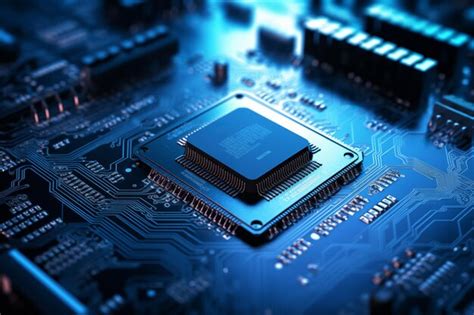 Premium Photo Closeup Image Of A Blue Circuit Board With A Central Microchip Processor CPU