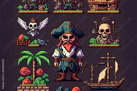 illustration of indie game assets 8 bit 16 bit pixel art lookalike