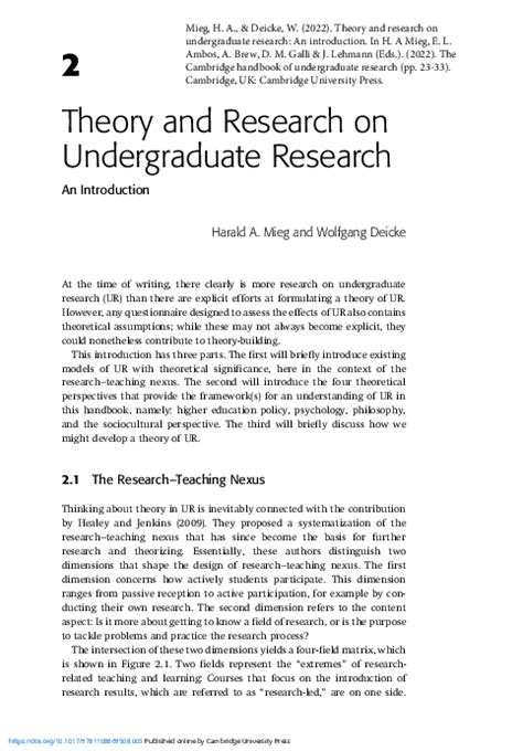 Pdf Theory And Research On Undergraduate Research An Introduction