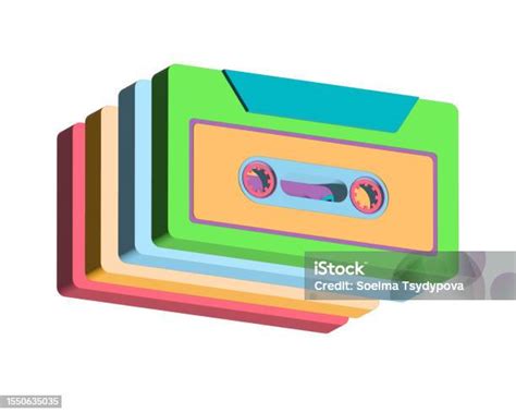 70 년대 80 년대 90 년대의 생생한 일러스트레이션 오디오 카세트 세트 색상 노스탤지어 레트로와 네온 빈티지 레트로 퓨처리즘 흰색 배경에 3d 카세트 0명에 대한 스톡