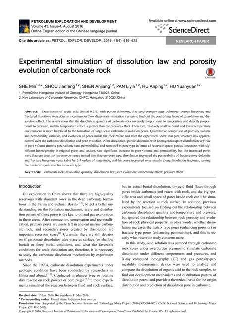 Pdf Experimental Simulation Of Dissolution Law And Porosity Evolution Of Carbonate Rock