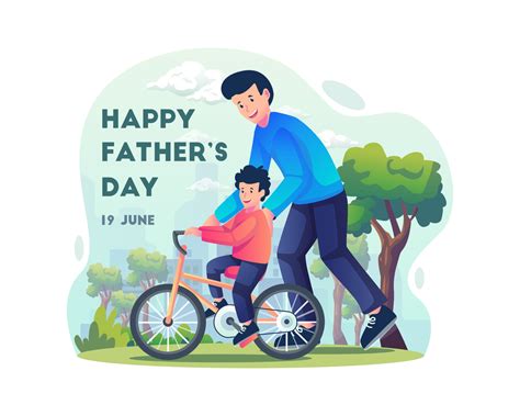 Happy Fathers Day Concept With A Father Is Teaching His Son To Ride A