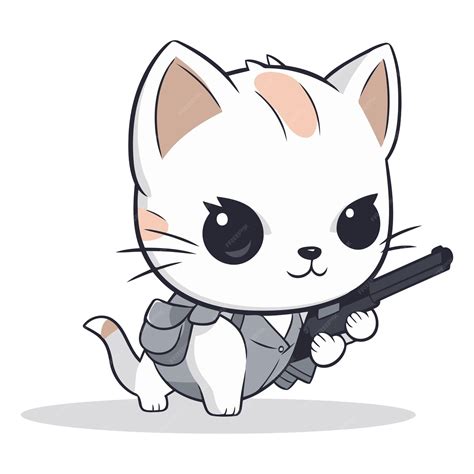 Premium Vector Cute Cat With Gun Character Cartoon Vector