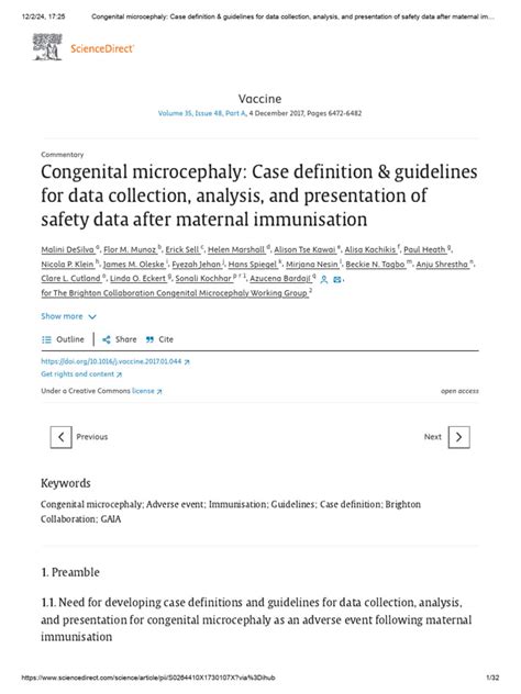 Congenital Microcephaly Case Definition And Guidelines For Data Collection Analysis And
