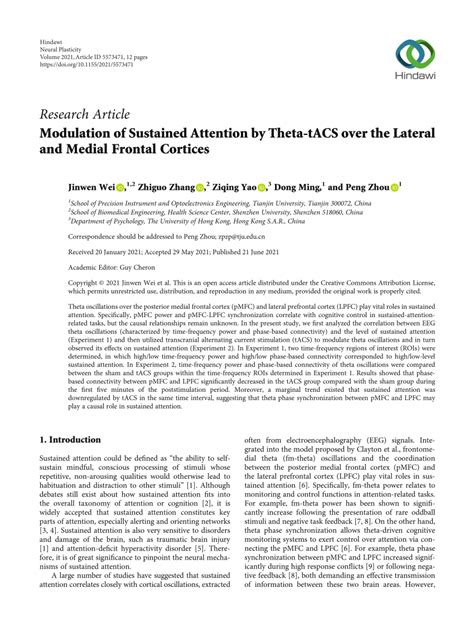 Pdf Modulation Of Sustained Attention By Theta Tacs Over The Lateral