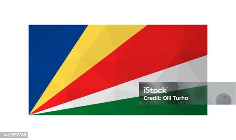 벡터 일러스트레이션 세이셸의 공식 상징 여러 색상의 국기 삼각형 모양의 낮은 폴리 스타일의 창조적 인 디자인 그라디언트 효과 0명에 대한 스톡 벡터 아트 및 기타 이미지