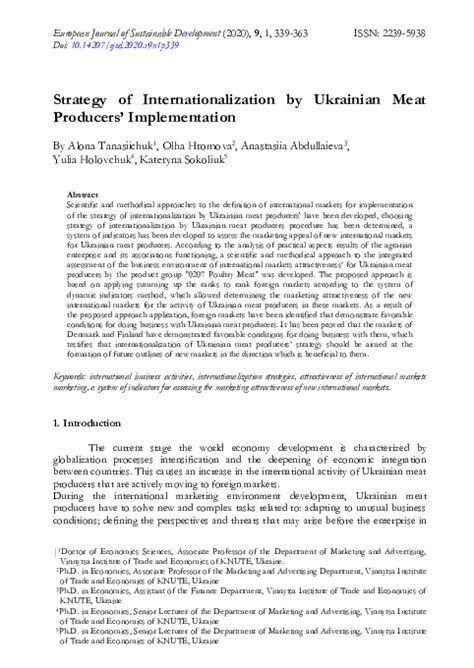 Pdf Strategy Of Internationalization By Ukrainian Meat Producers Implementation