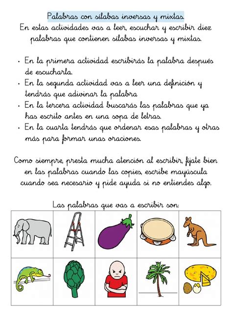 10 Palabras Con Sílabas Inversas Y Mixtas Worksheet