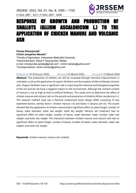 (PDF) Response of Growth and Production of Shallots (Allium Ascalonicum L) to the Application of ...