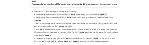 solved note you may only use numpy and matplotlib along